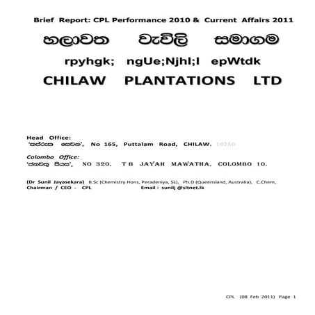 Chilaw plantations plc | PDF