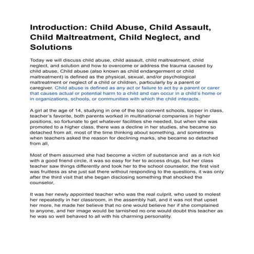 Child Abuse, Child Assault, Child Maltreatment, Child Neglect, and ...