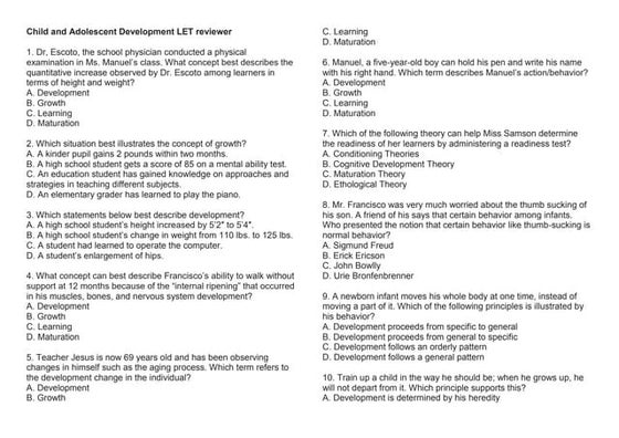 LET REVIEWER - Child and adolescent.docx | Parenting Babies and ...