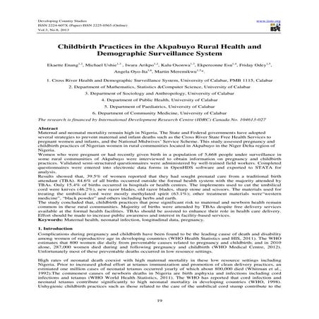 Childbirth practices in the akpabuyo rural health and demographic ...