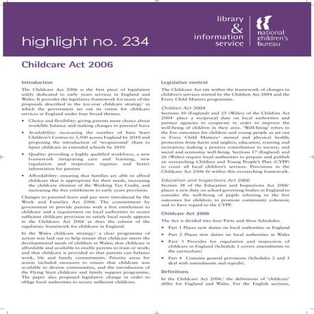 Childcare Act 2006 | PDF