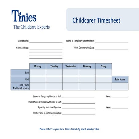 Tinies Childcarer timesheet | PPT