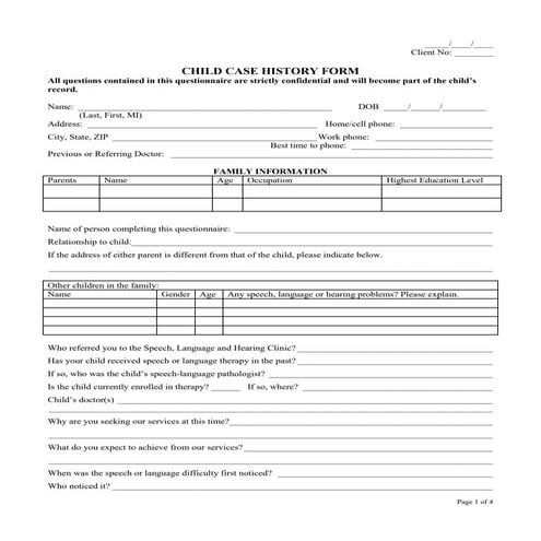 Child Case History Form.pdfasdsaàssasfgg | PDF