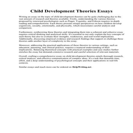 Child Development Theories Essays. Essay Piagets Theory Of Childhood ...