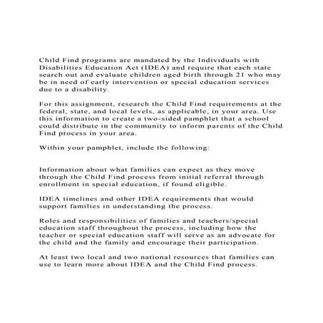 Child Find programs are mandated by the Individuals with Disab.docx