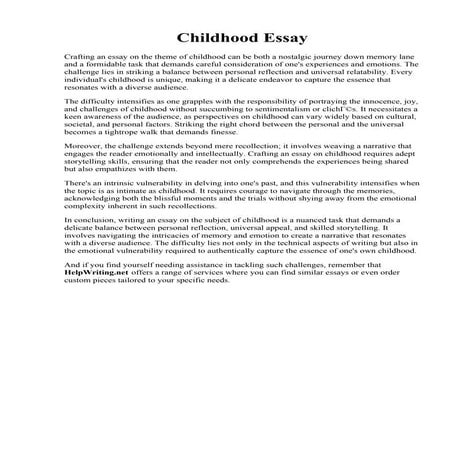 Childhood Essay. Essay About My Childhood | PDF