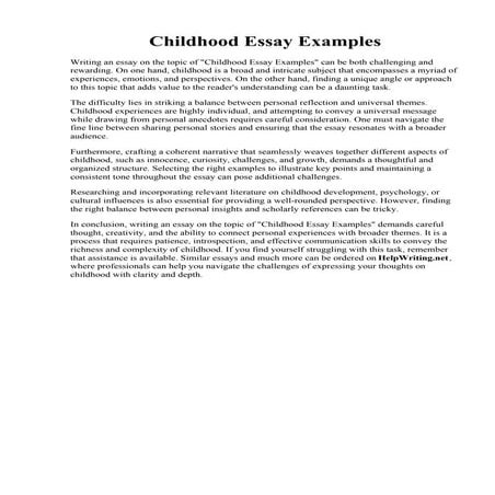 Childhood Essay Examples. The History of Early Childhood Education ...