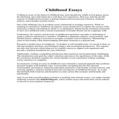 Childhood Essays. 005 Childhood Memories Essay Example Descriptive ...