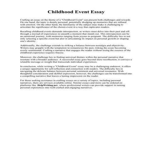 Childhood Story Essay. John A. Logan College | PDF