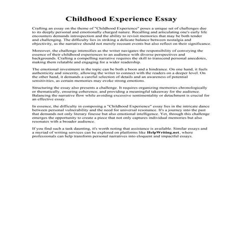 Childhood Experience Essay | PDF | Special Education | Education