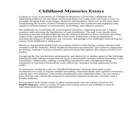 Childhood Memories Essays. My favorite childhood memory essay. Free ...