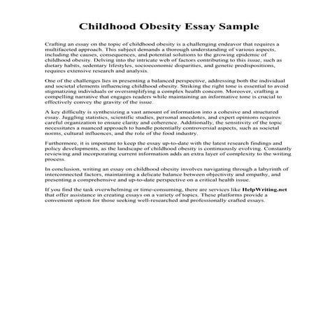 Childhood Obesity Essay Sample. Asher College | PDF