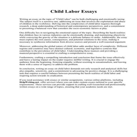 Child Labor Essays. New Jersey Institute of Technology | PDF
