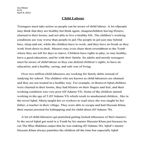 Joy's Child labour Essay | PDF