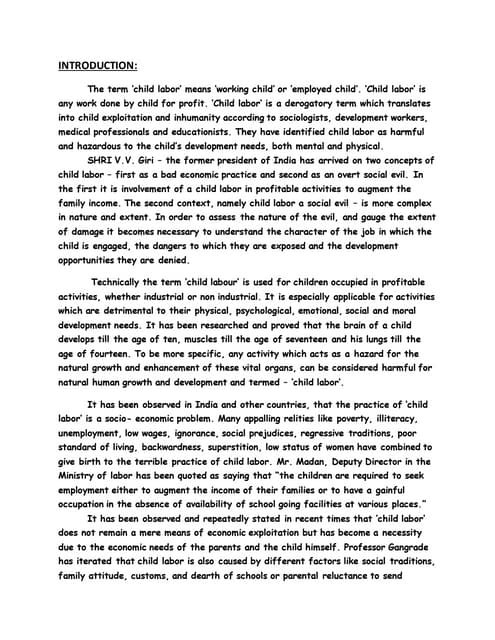 CLASS 12 ENGLISH PROJECT ON CHILD LABOUR | PDF