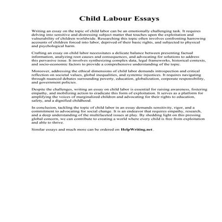 Child Labour Essays.pdf | Homework and Study | Education