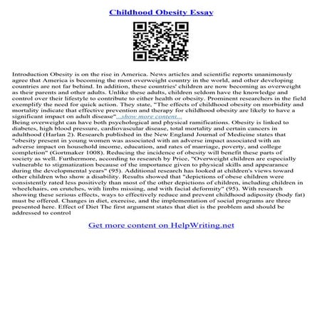 Child Obesity Essay | PDF