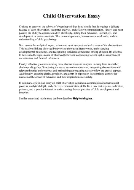Child Observation Essay Examples.pdf | Homework and Study | Education