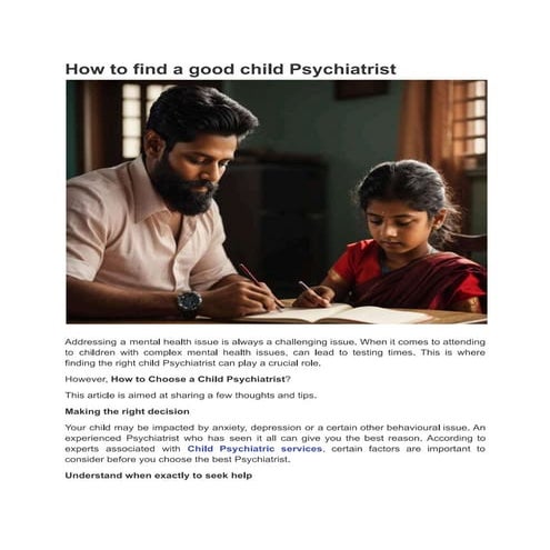 child psychiatrist in bangalore | Pediatric psychiatry | PDF