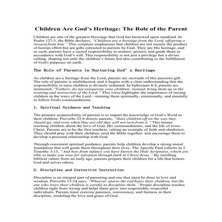 Children Are God’s Heritage: The Role of the Parent | PDF