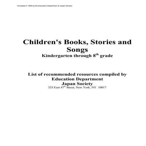 Children's Books, Stories and Songs - Children literature | PDF