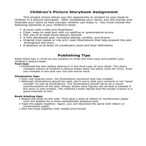 Children's Picture Storybook Assignment | DOCX