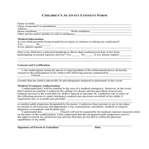 Childrens activity consent | PDF | First Aid | Injuries