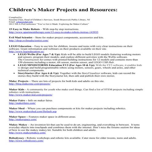 Children's maker projects and resources | PDF