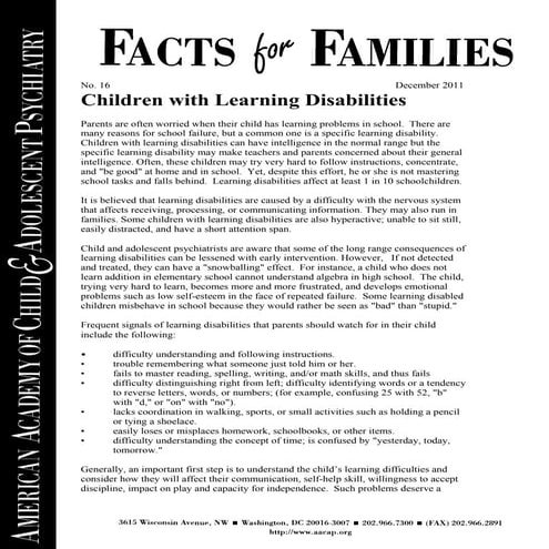 Children with learning_disabilities_aacap | PDF | Special Needs Kids ...
