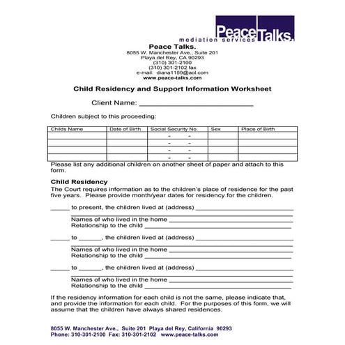 Child Residency and Support Information Worksheet | PDF | Adoption and ...