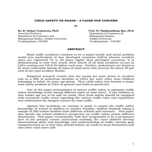 Child safety on roads – a cause for concern | PDF | Children\'s Health ...