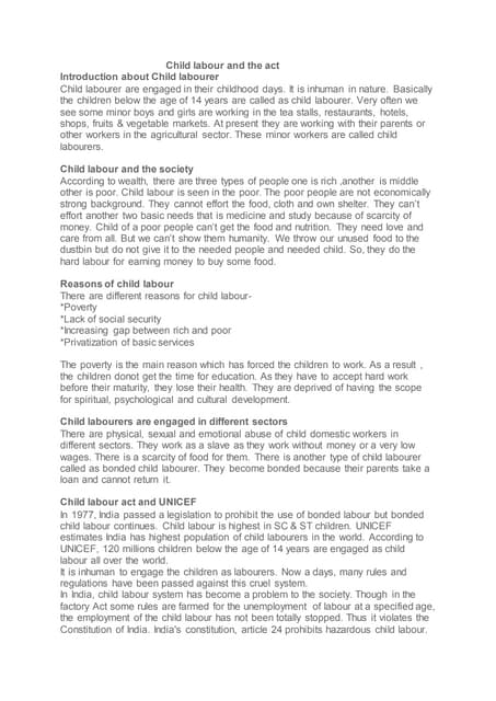 CLASS 12 ENGLISH PROJECT ON CHILD LABOUR | PDF