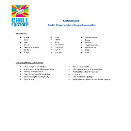 Chill factore ideas generation | DOCX