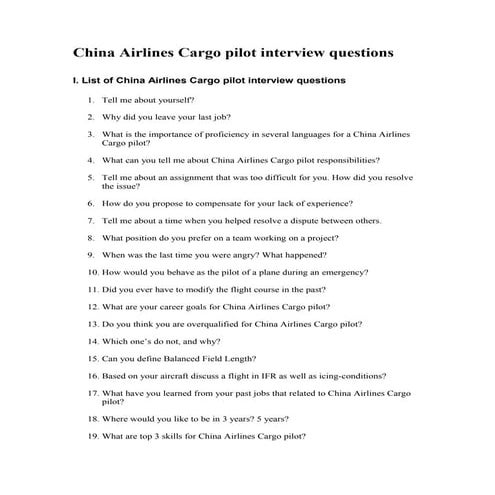 China airlines cargo pilot interview questions | DOC