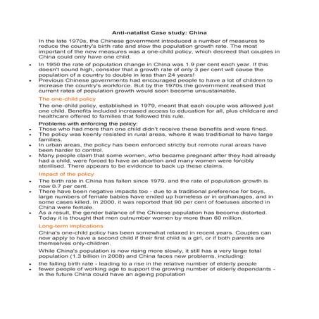 CAMBRIDGE AS GEOGRAPHY - CASE STUDY: CHINA'S ONE CHILD POLICY | PPTX