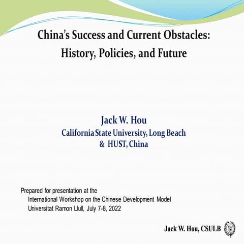 Keynote Speech II: China’s Success and Current Obstacles: History ...