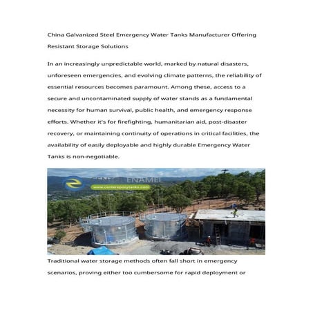 China Galvanized Steel Emergency Water Tanks Manufacturer Offering ...
