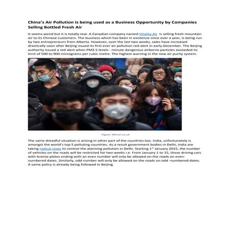China’s air pollution is being used as a business opportunity by companies selling bottled fresh ...