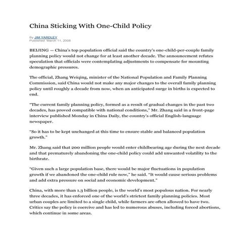 China’s one child policy | PPTX