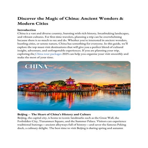 Discover the Magic of China: Ancient Wonders & Modern Cities | DOCX