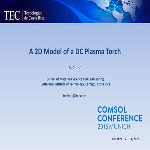 A 2D model of a DC Plasma torch in comsol | PDF