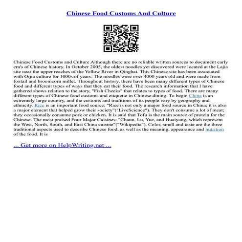 Chinese Food Customs And Culture | PDF