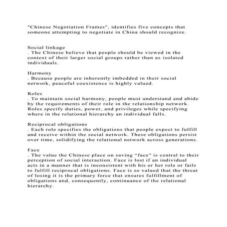 Chinese Negotiation Frames, identifies five concepts that someone .docx