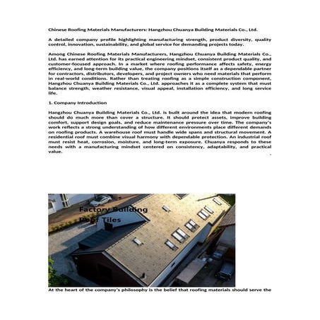 Factory Building Roof Tiles Chuanyabuilding Structural Innovation | PDF
