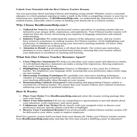Chinese Teacher Cover Letter. Unlock Your Potentia | PDF
