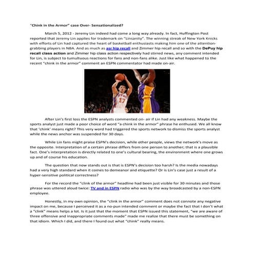 “Chink in the armor” case over sensationalized | PDF