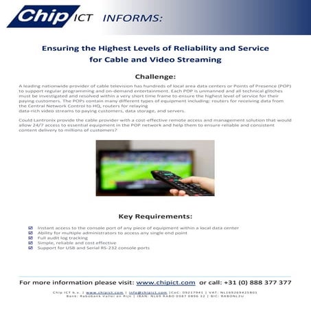 Chip Ict Informs Lantronix Slc 8000 Application Cable And Video