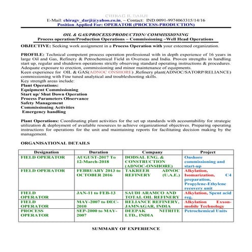 Chirag darji resume for production operator (oil & gas) | DOC