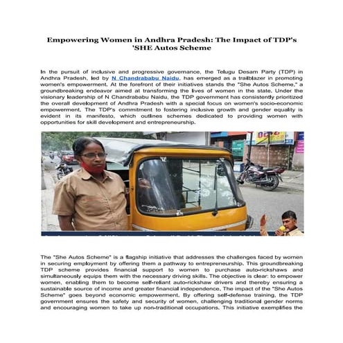 Empowering Women in Andhra Pradesh: The Impact of TDP's 'SHE Autos ...