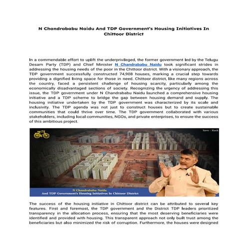 N Chandrababu Naidu And TDP Government’s Housing Initiatives In Chittoor District | PDF